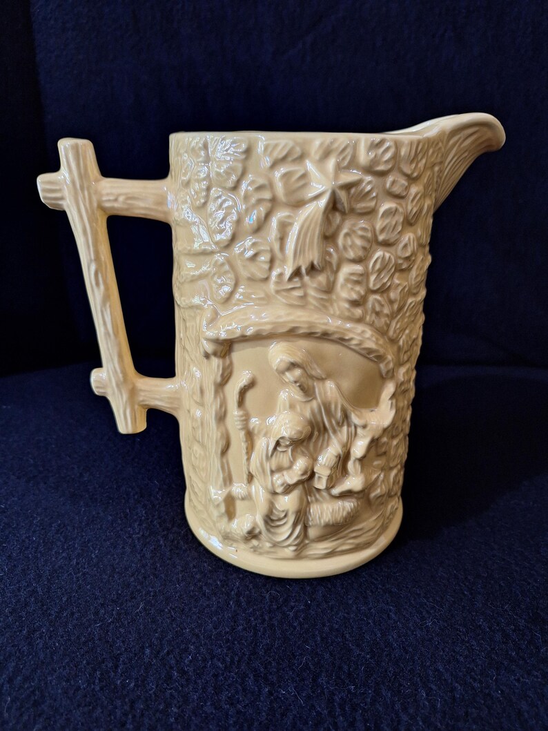 Vintage Majolica Nativity Scene Figural Style Pitcher Joseph Mary Jesus ...