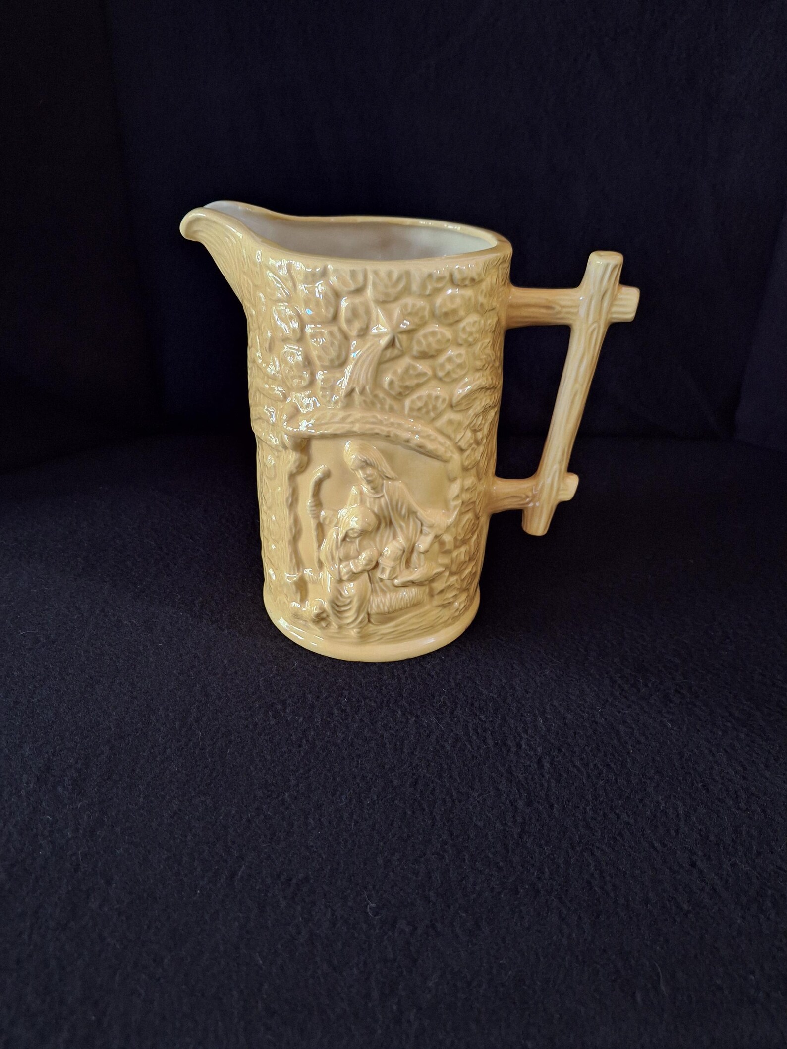 Vintage Majolica Nativity Scene Figural Style Pitcher Joseph Mary Jesus ...