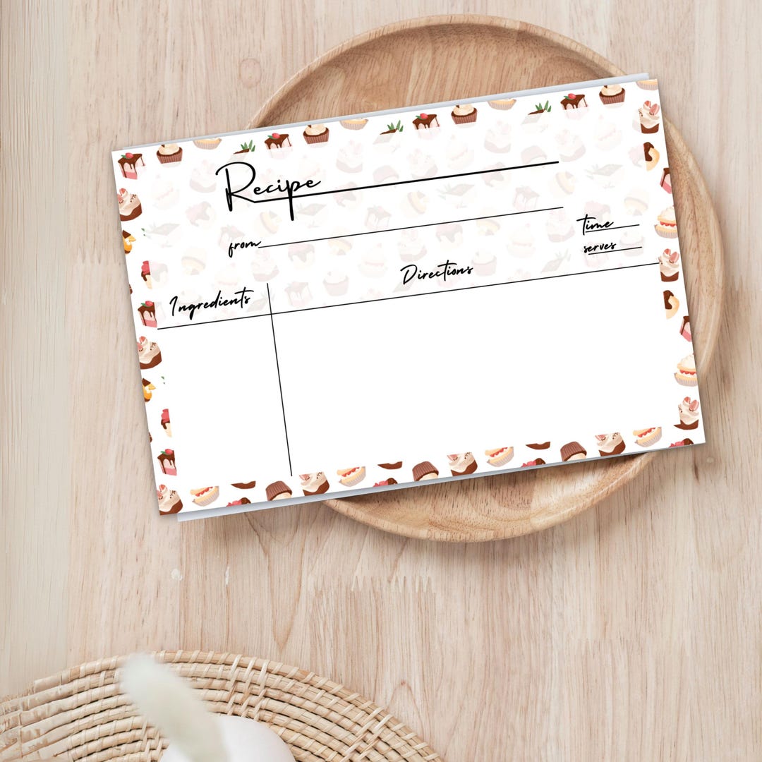 Recipe Card PDF, Vintage Bakery Pattern Recipe Card, 4"x6" Retro Recipe ...