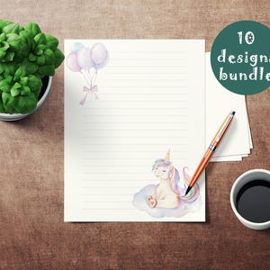 Printable Unicorn Stationery Set, Rainbow Journal Lined Unlined Writing ...
