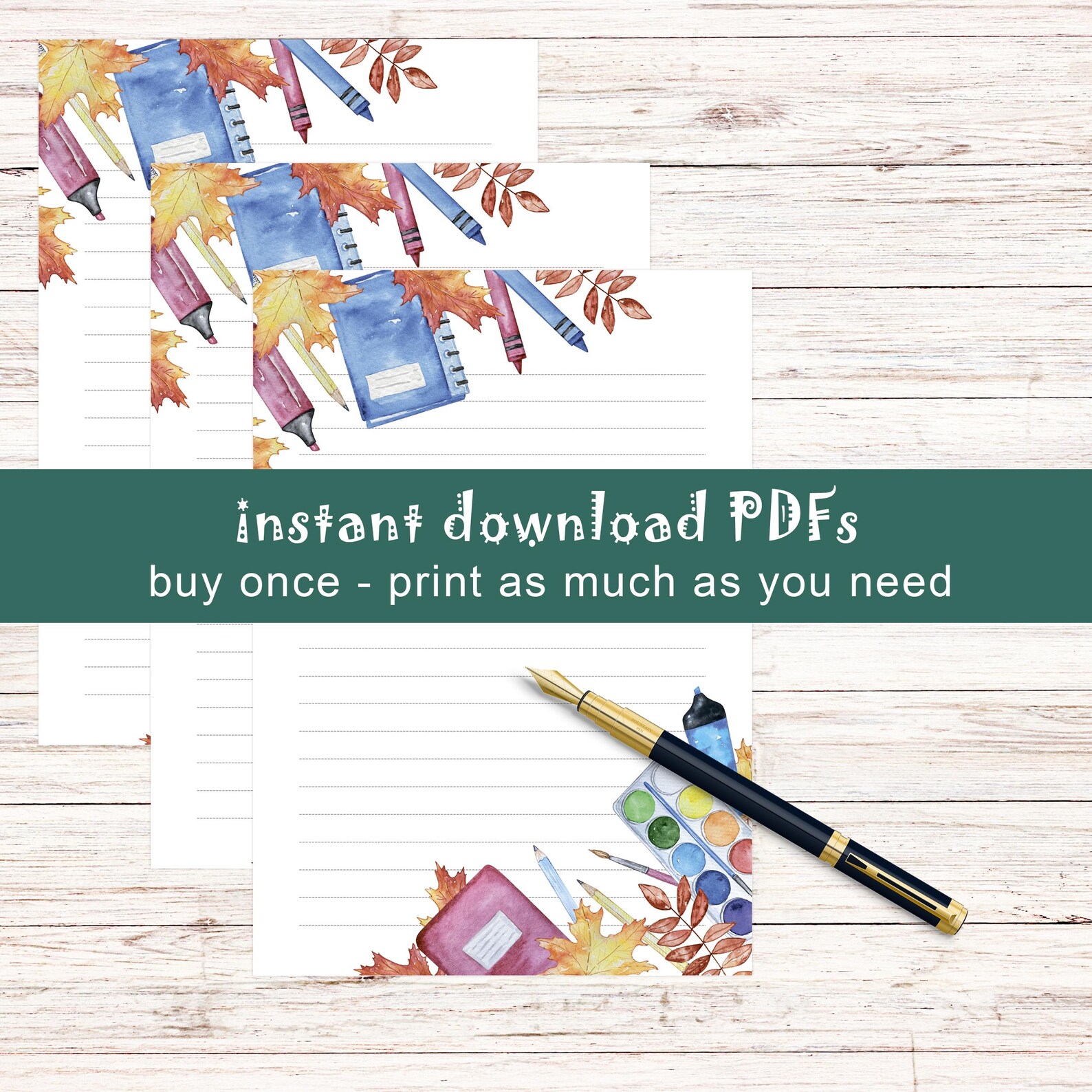 Back to School Printable Stationery Set, Writing Paper Lined Unlined ...