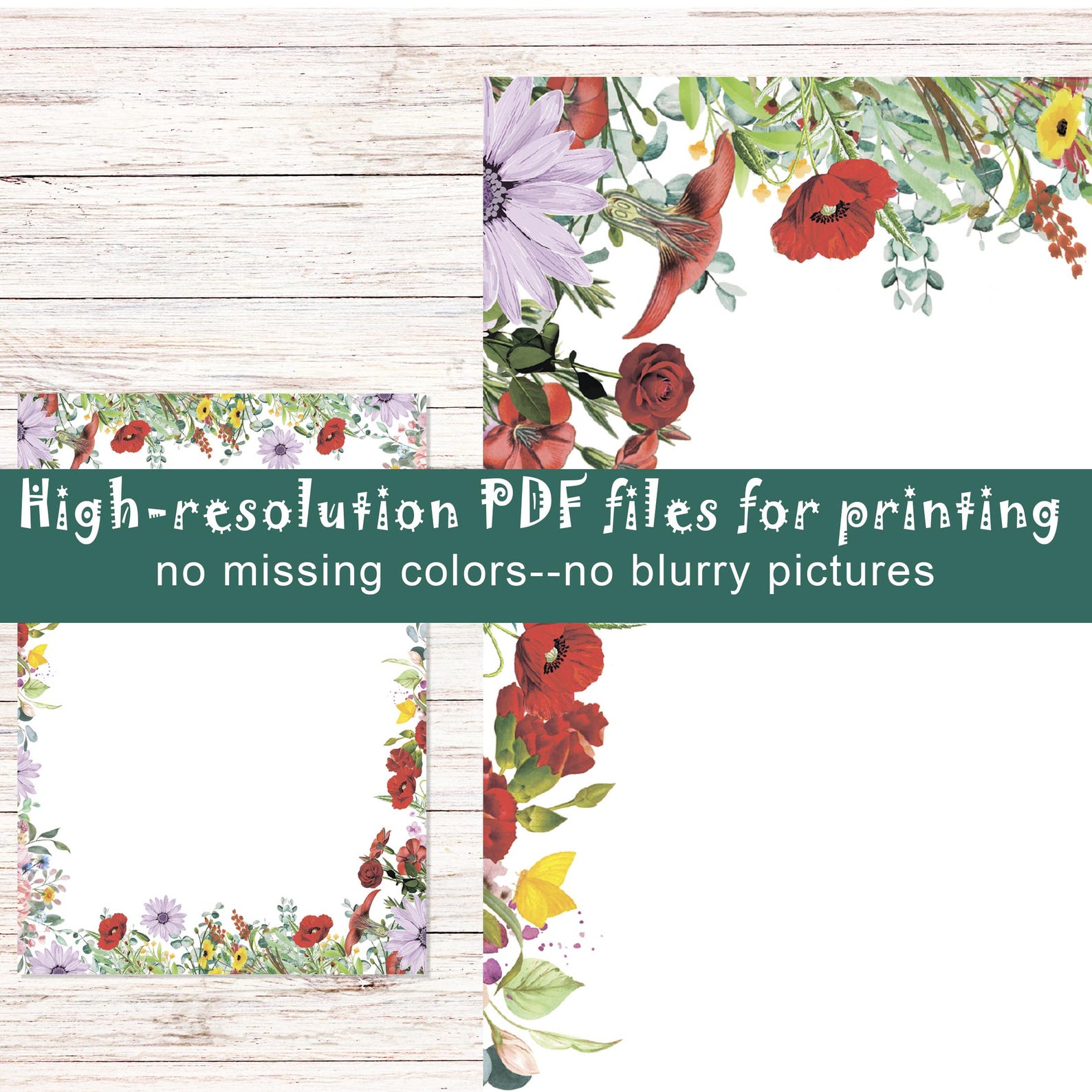 Flower Frame Printable Writing Paper Stationery Set, Lined Unlined US ...