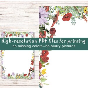 Flower Frame Printable Writing Paper Stationery Set, Lined Unlined US ...