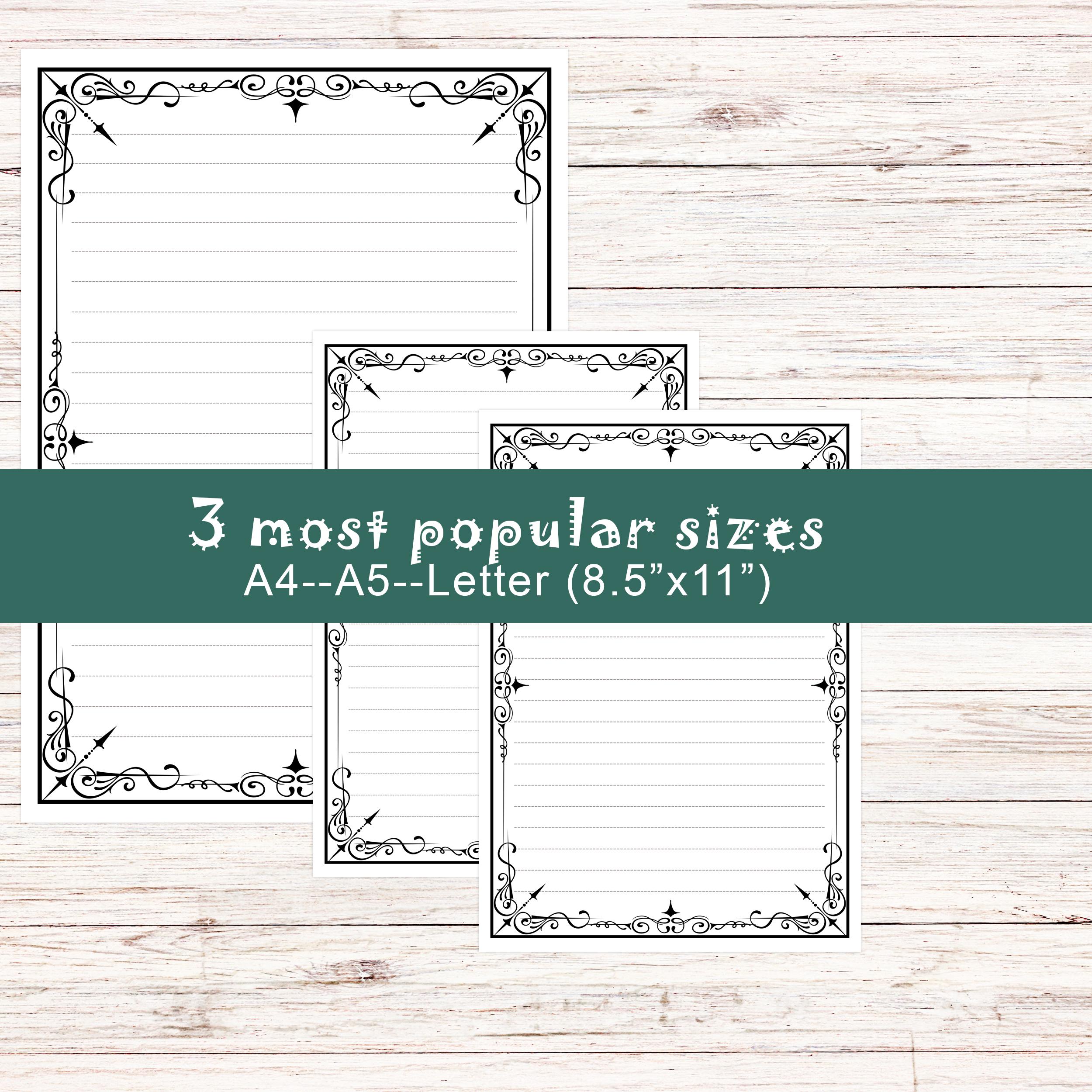 Vintage Borders Stationery Set, Printable Lined and Unlined Sheets With ...