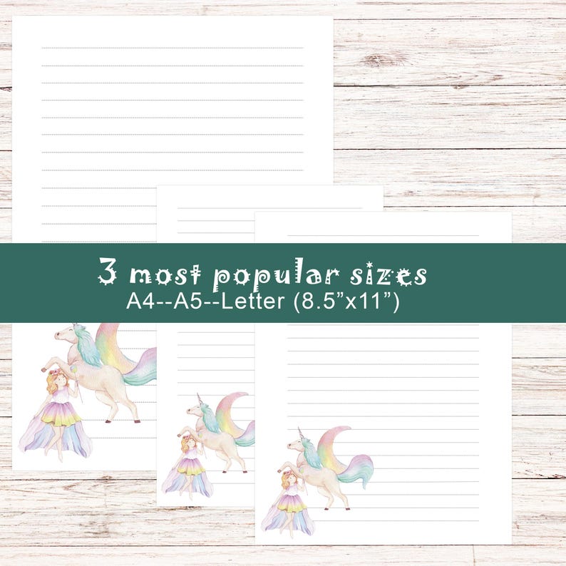 Printable Unicorn Stationery Set, Rainbow Journal Lined Unlined Writing ...