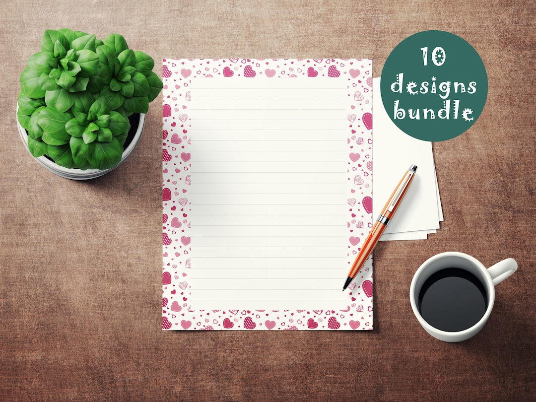 Printable Stationery Set for Romantic Letters, Lined Unlined Paper PDF ...