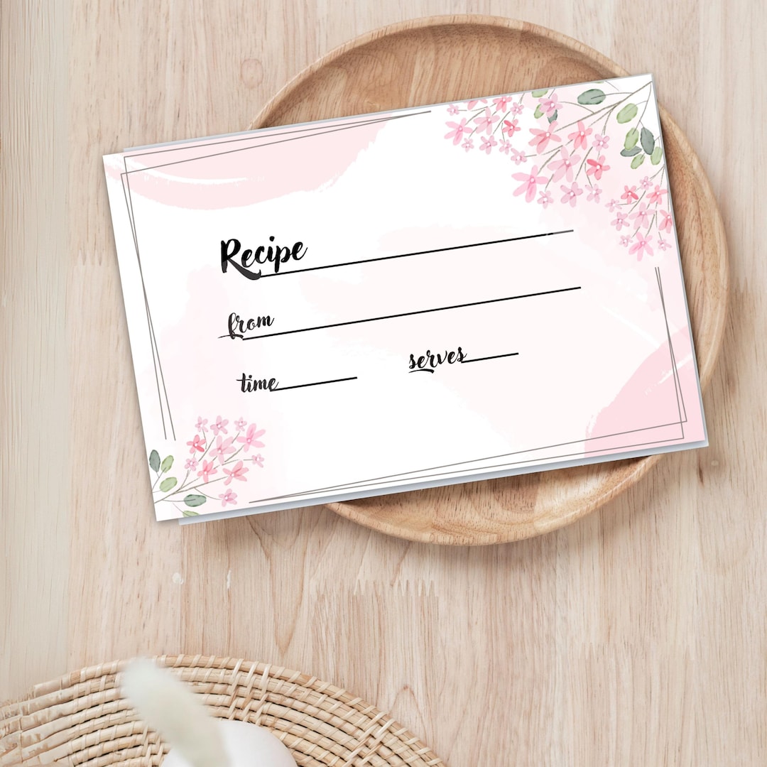 Pink Recipe Card, Vintage Floral Printable Recipe Card PDF, 4"x6 ...