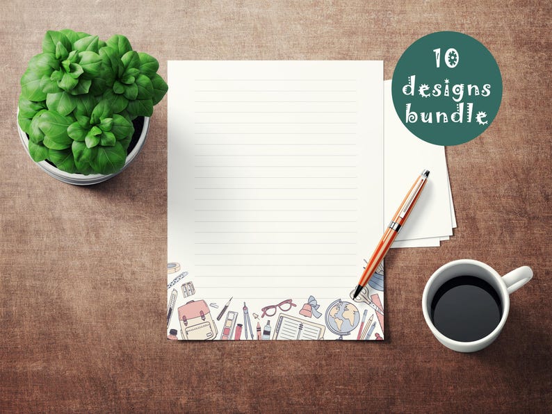 Back to School Printable Stationery Set, Writing Paper Lined Unlined ...