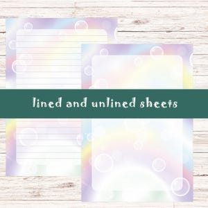 Printable Unicorn Stationery Set, Rainbow Journal Lined Unlined Writing ...