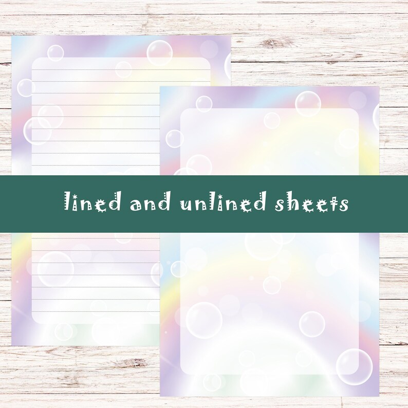 Printable Unicorn Stationery Set, Rainbow Journal Lined Unlined Writing ...