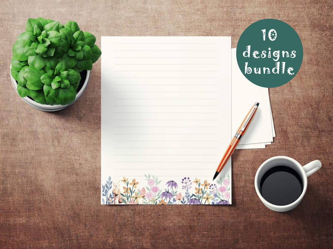 Watercolor Flowers Printable Writing Paper Stationery Set, A4, A5, US ...