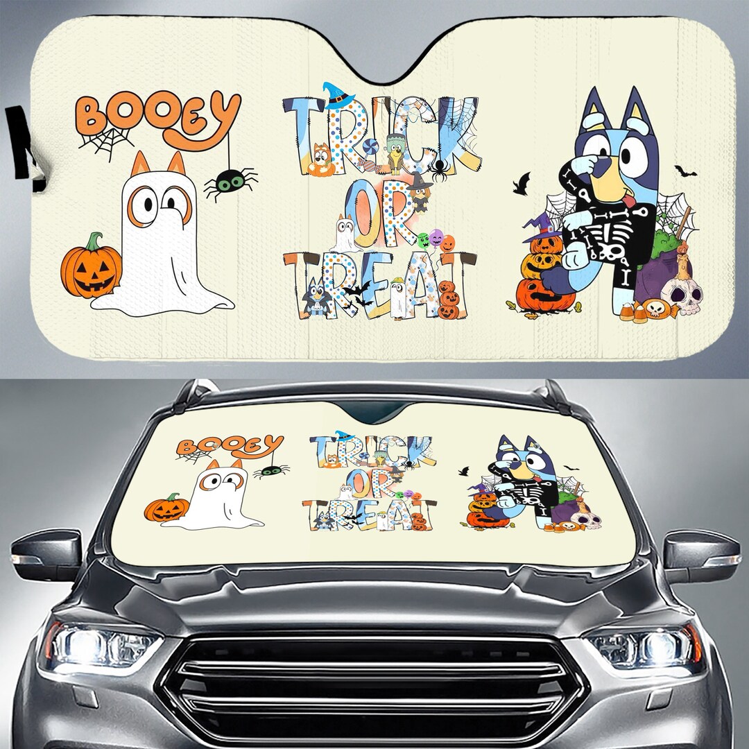 Bluey Halloween Car Sun Shade, Trick or Treat Bluey Sunshade, Custom ...