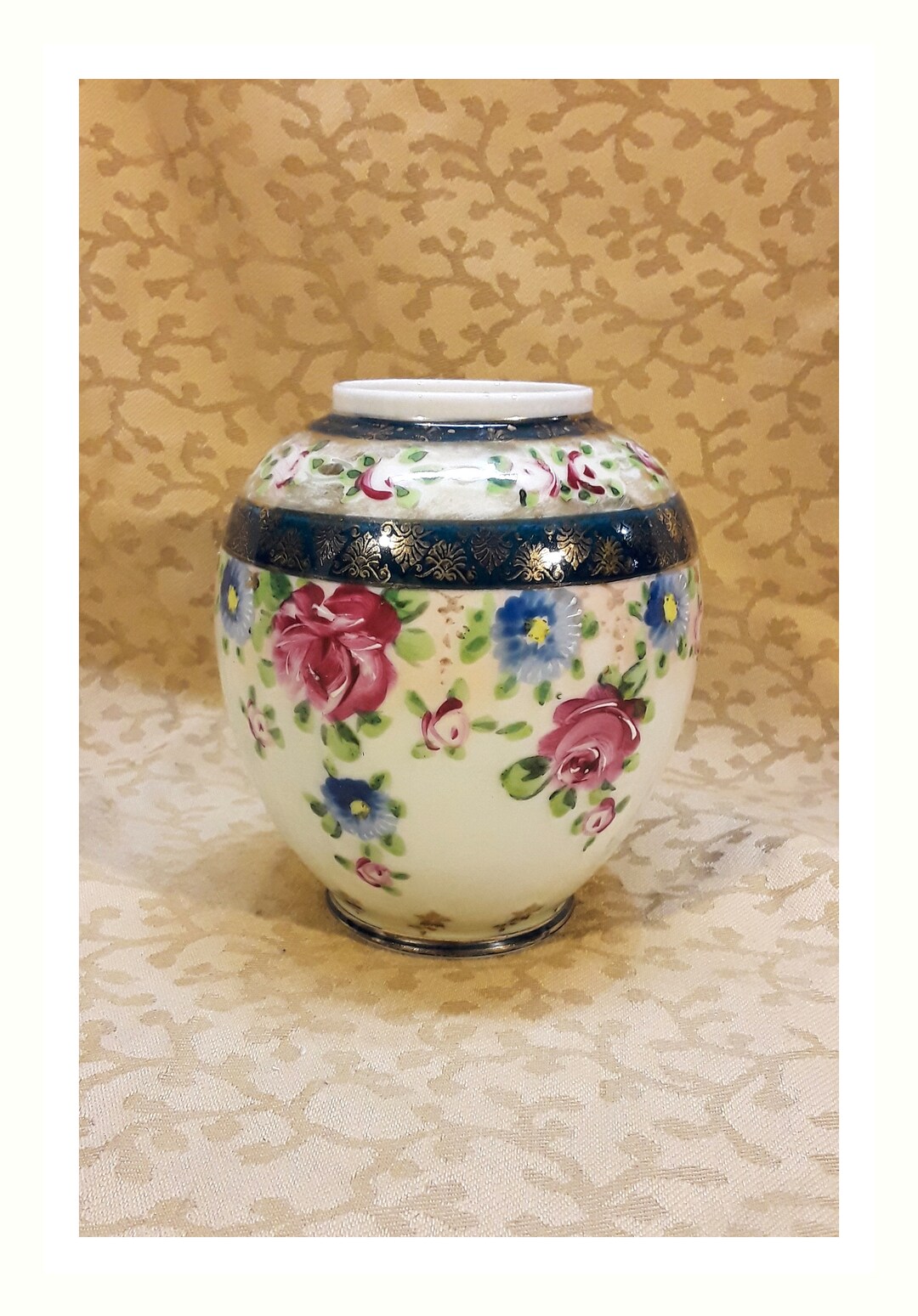 Antique Nippon Ginger Jar Hand Painted Porcelain Pink Roses Victorian ...