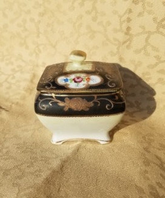 Antique Hand Painted Nippon Porcelain Powder Box Trin… - Gem