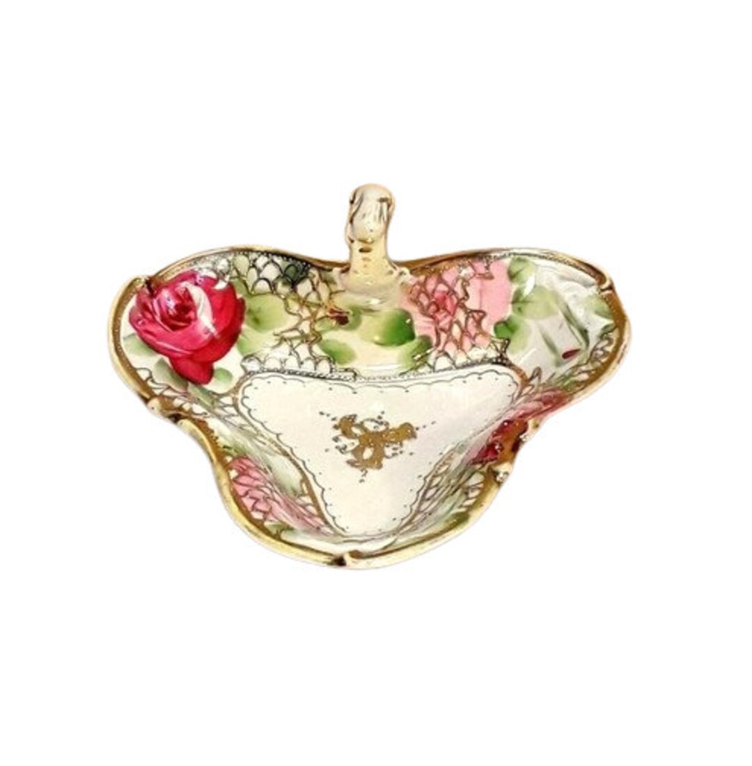 Antique Nippon Nappy Dish Bowl Hand Painted Pink Roses Porcelain French ...
