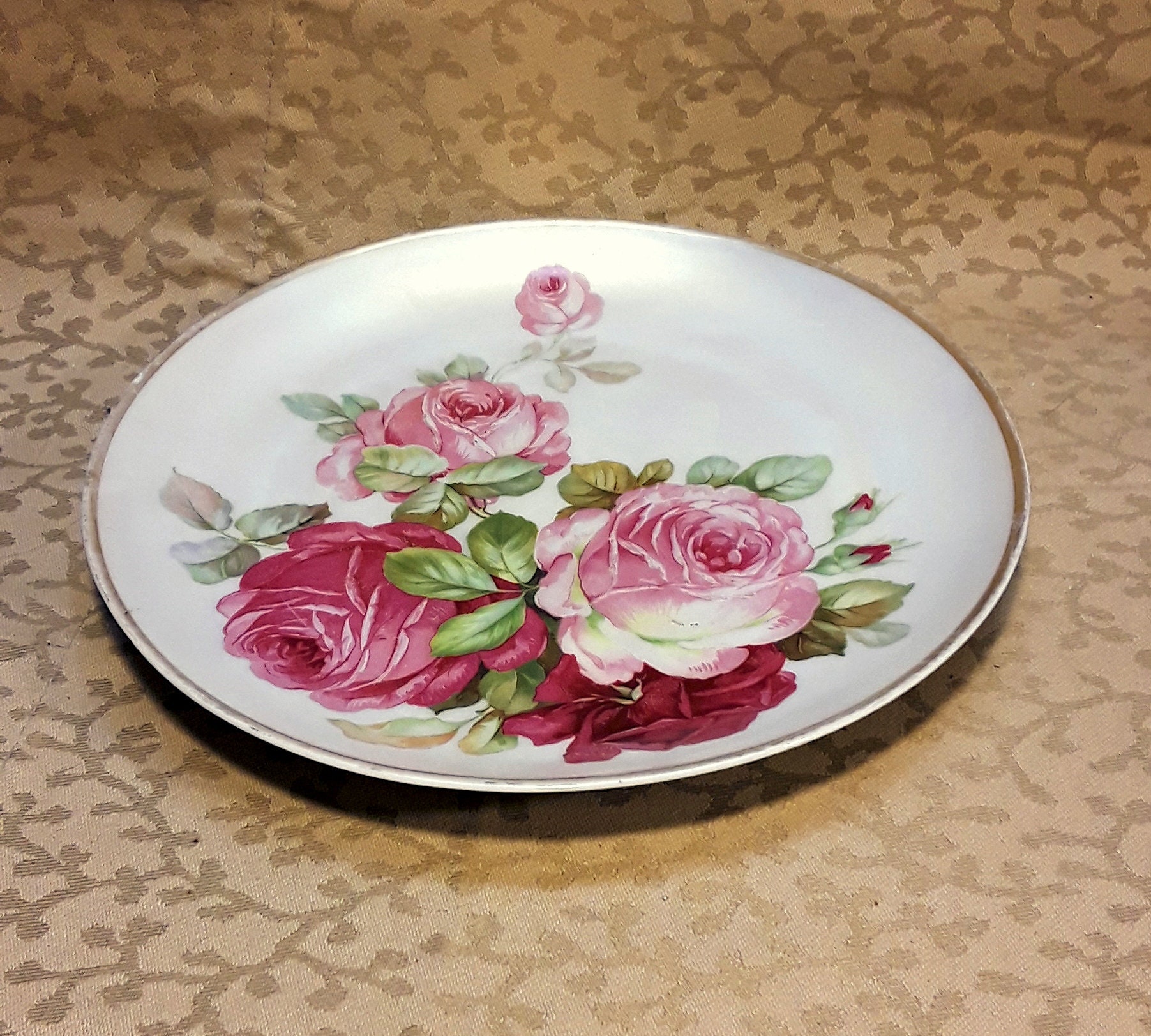 Antique Victorian Plate 8 Prince Regent Bavaria Pink Roses Floral ...