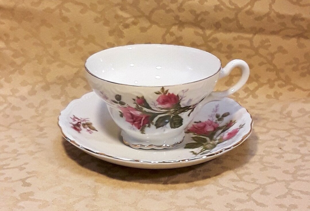 Vintage Moss Rose Tea Cup and Saucer Shabby Cottage - Etsy