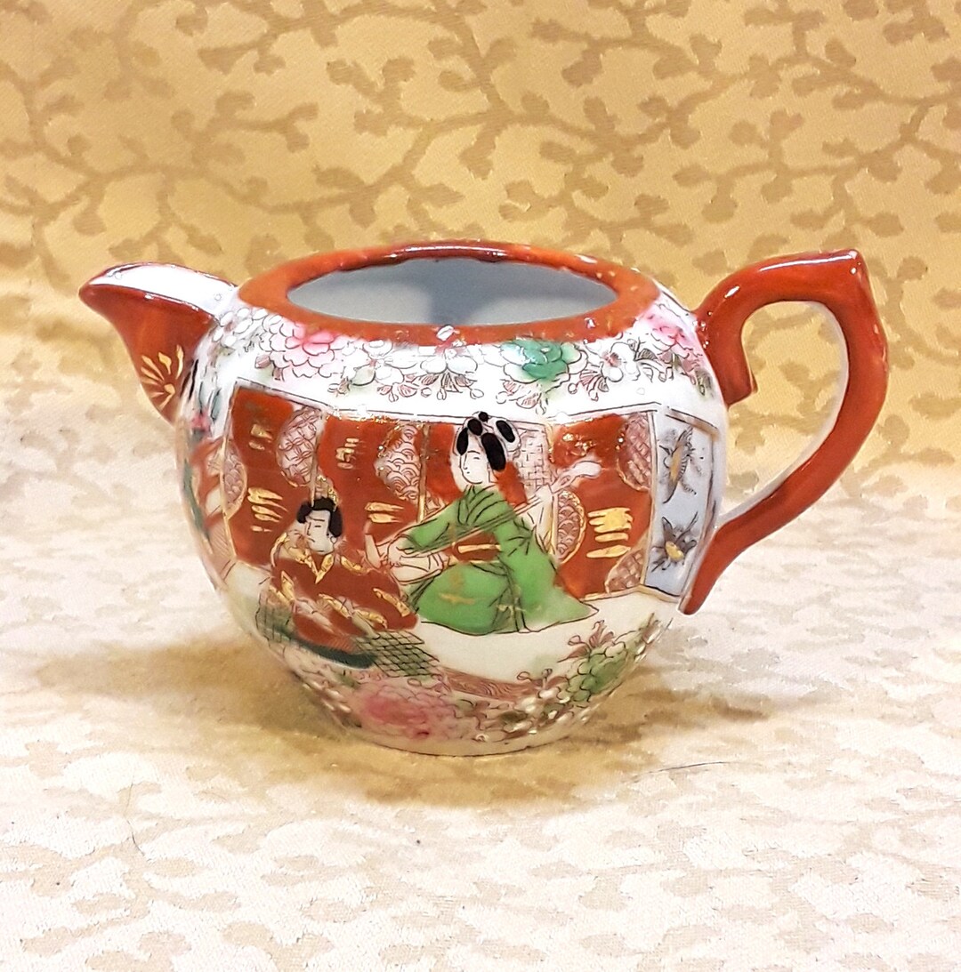 Antique Japanese Kutani Geisha Ware Creamer Red Trim Shabby - Etsy