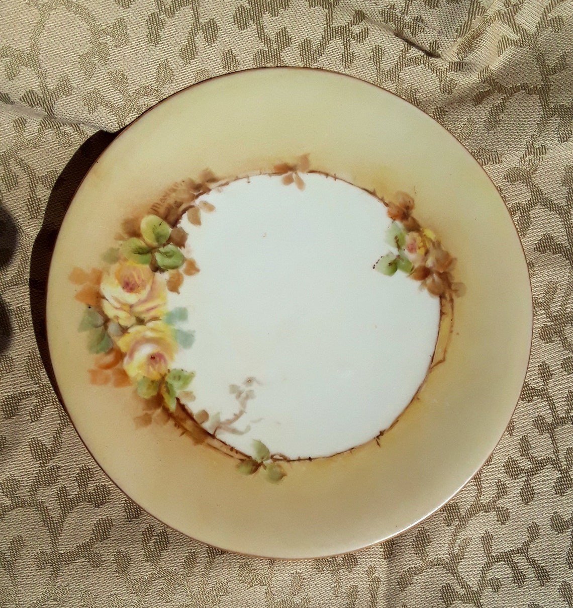 Antique Victorian Plate 6" Hand Painted Porcelain Signed Maxan Yellow ...