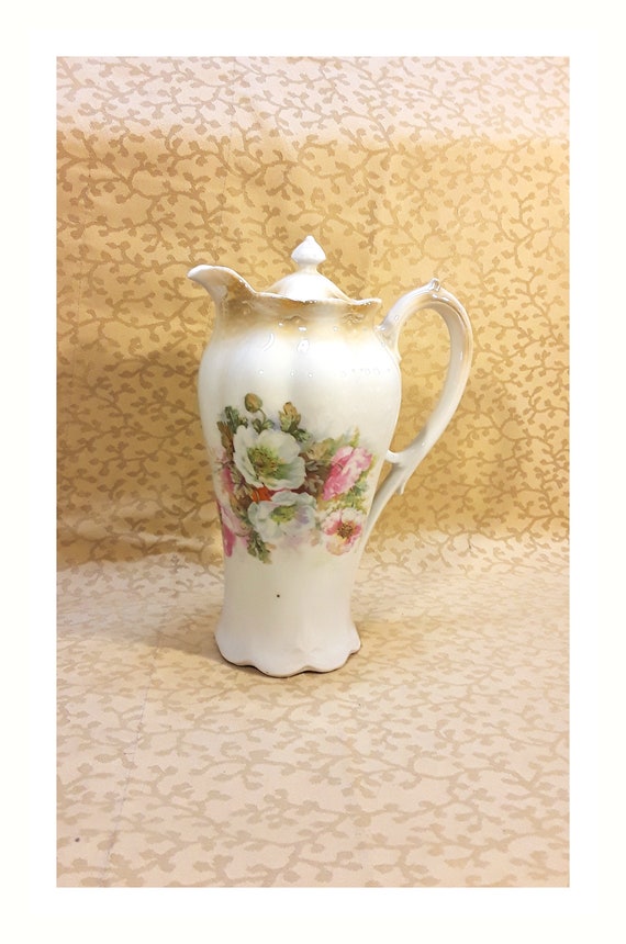 Antique Victorian Chocolate Pot German Porcelain Pink Roses - Etsy