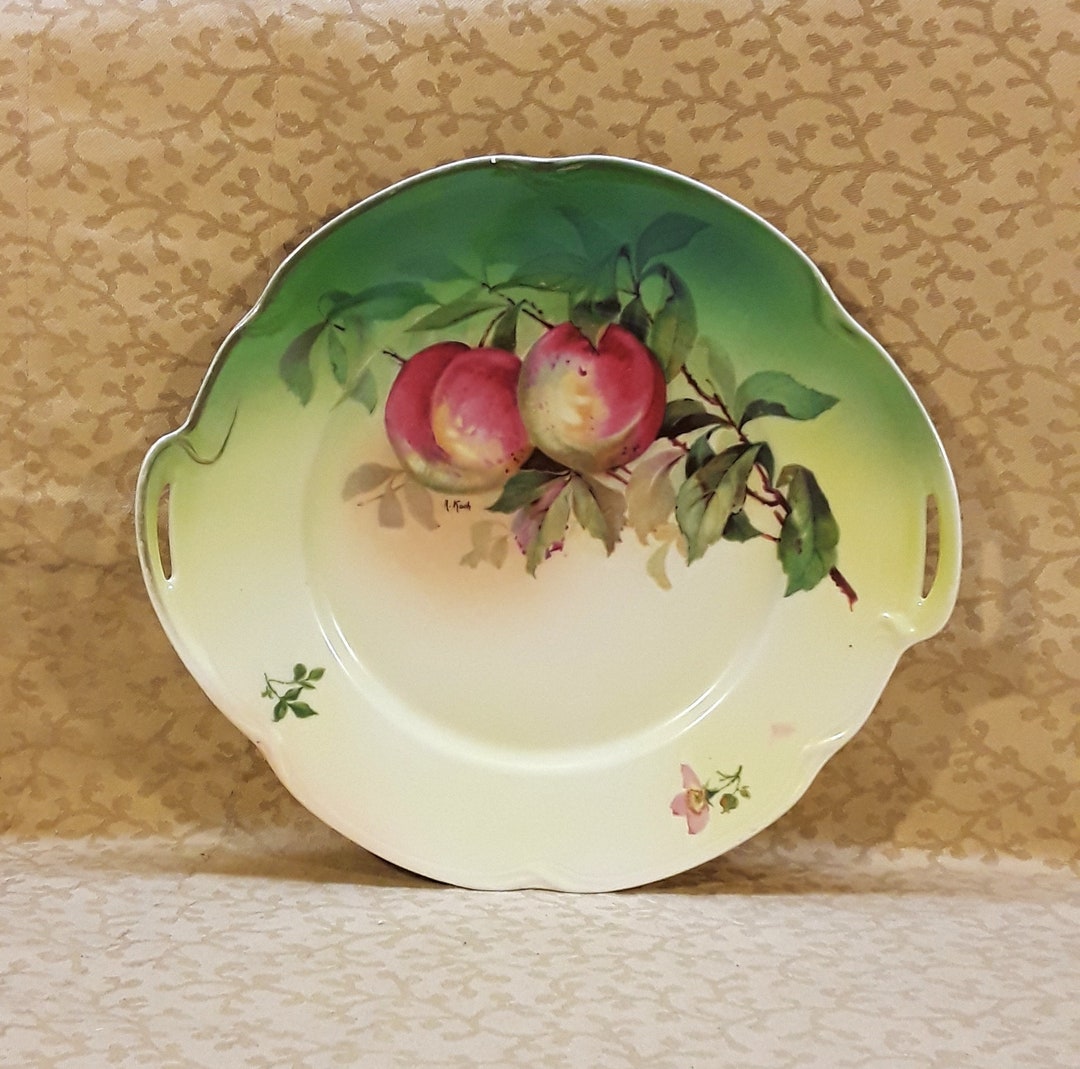 Antique J&C Bavaria Cake Plate 11 Peaches Victorian Shabby Cottage Chic ...