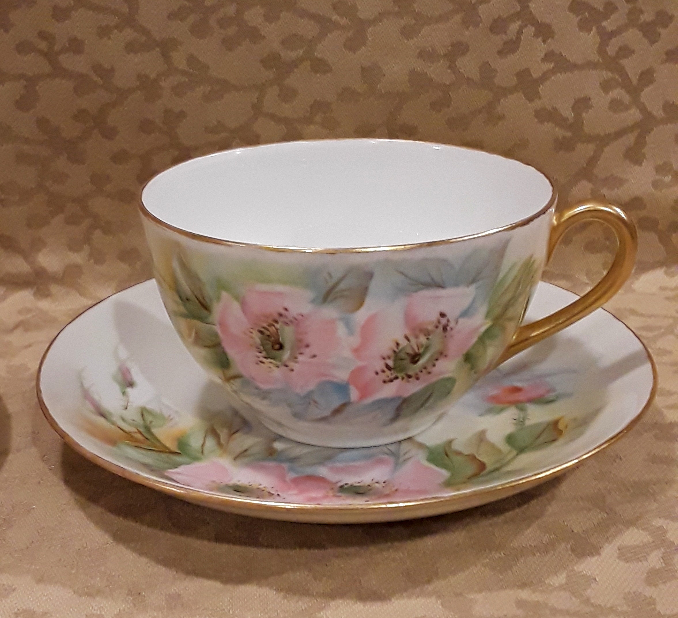 Antique Cup and Saucer Set Hand Painted Porcelain Floral | Etsy