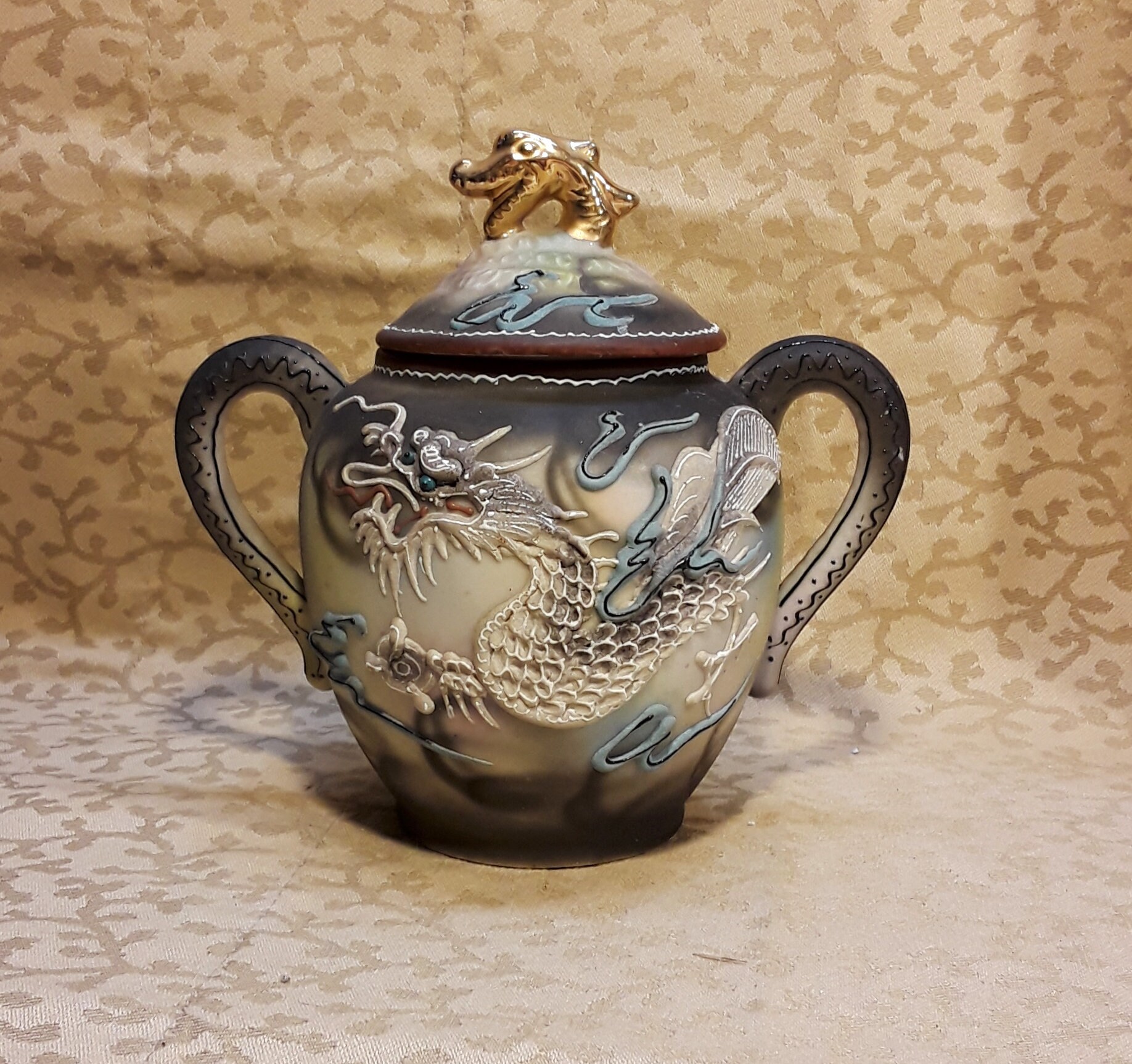 Antique Dragonware Sugar Bowl 1920s Gray Moriage Dragon Blue - Etsy