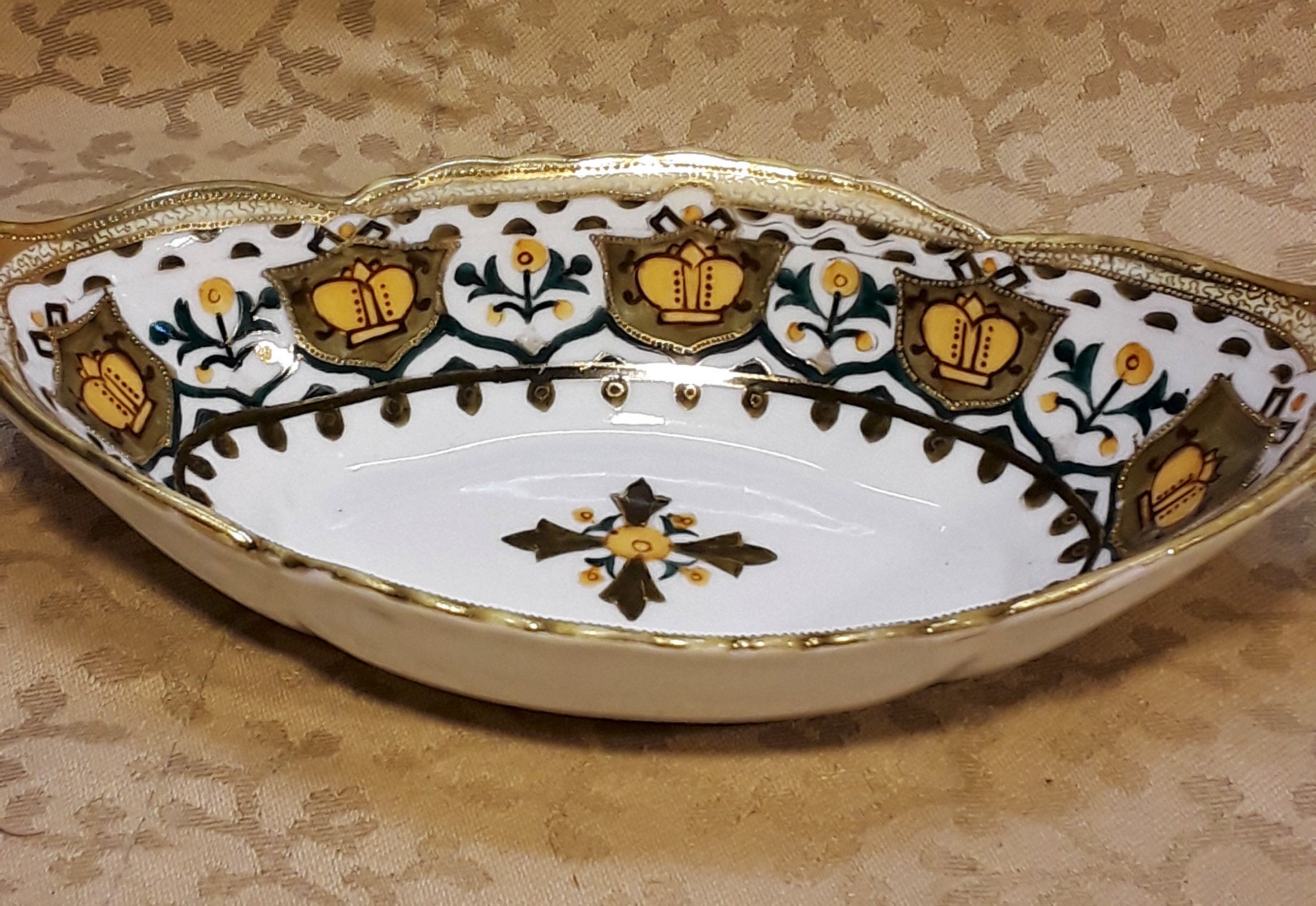 Antique RC Nippon Relish Dish Hand Painted Crowns Porcelain Shabby ...