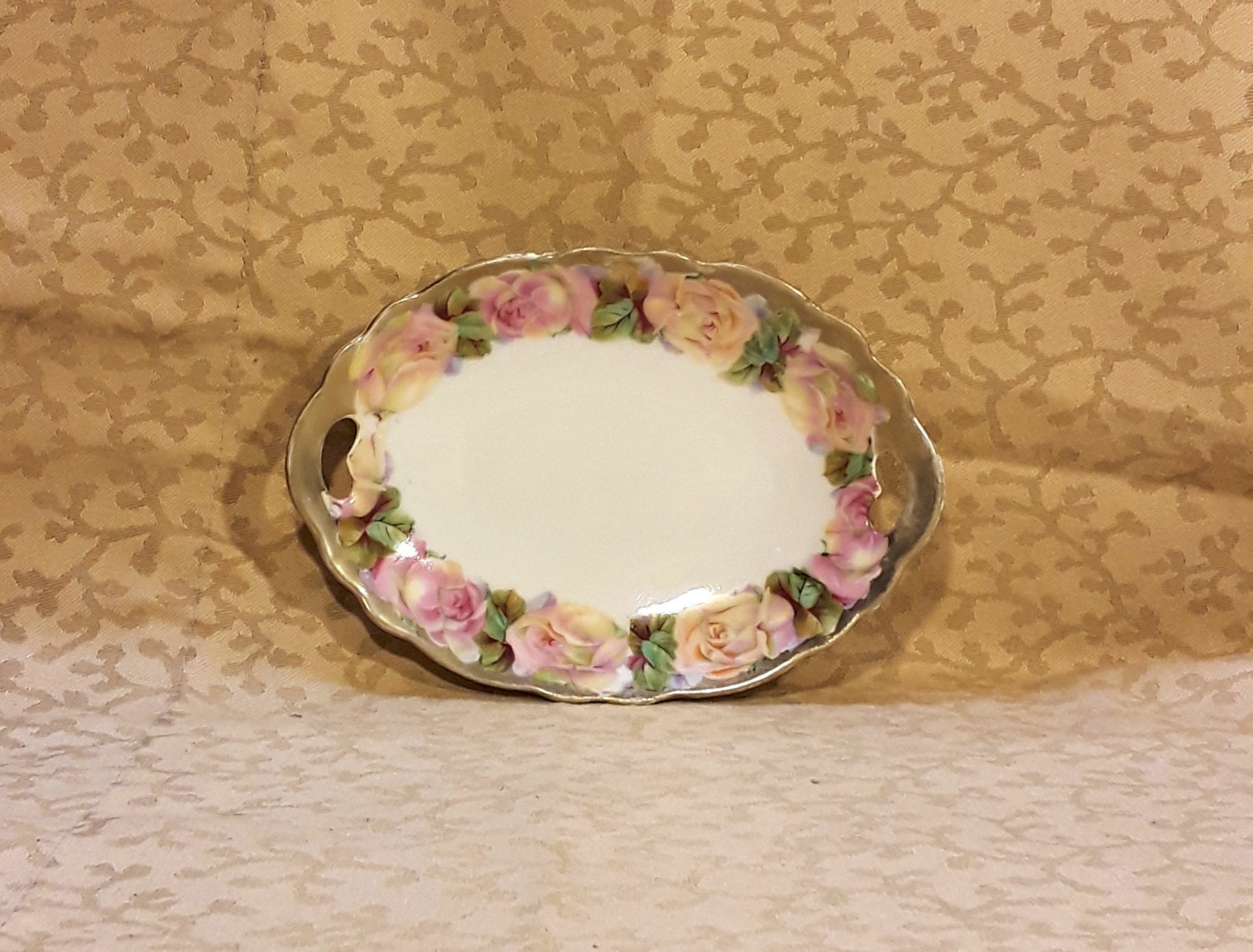 Antique Victorian Plate 8 Prince Regent Bavaria Pink Roses Floral ...
