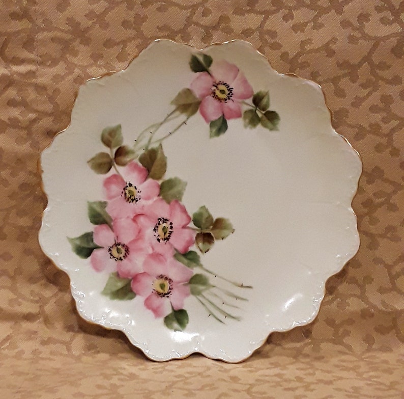 Antique Rosenthal RC Bavaria Plate 7" Hand Painted Wild Pink Roses ...