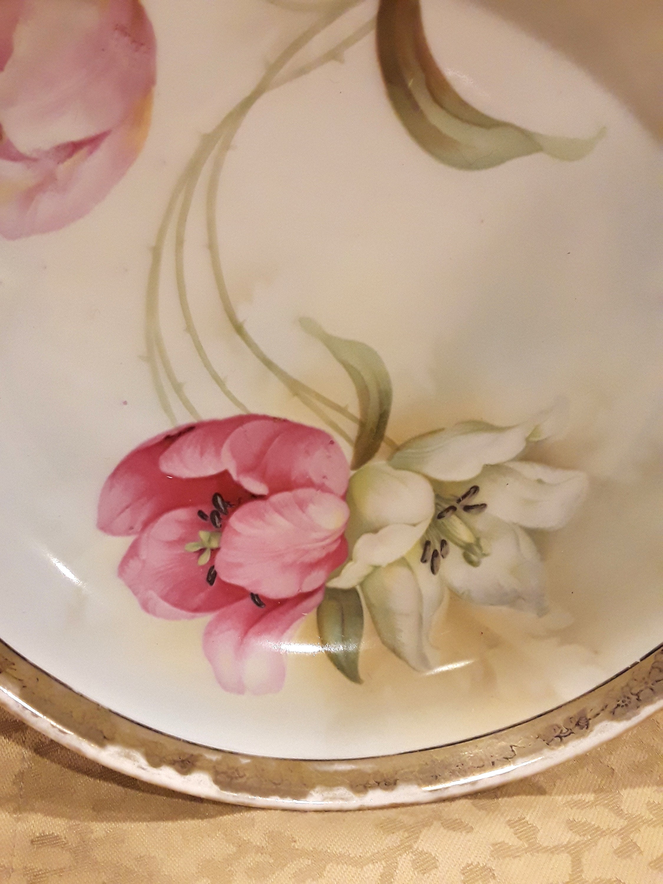 Antique Prov Saxe ES Germany Porcelain Bowl Tulips Victorian Shabby ...