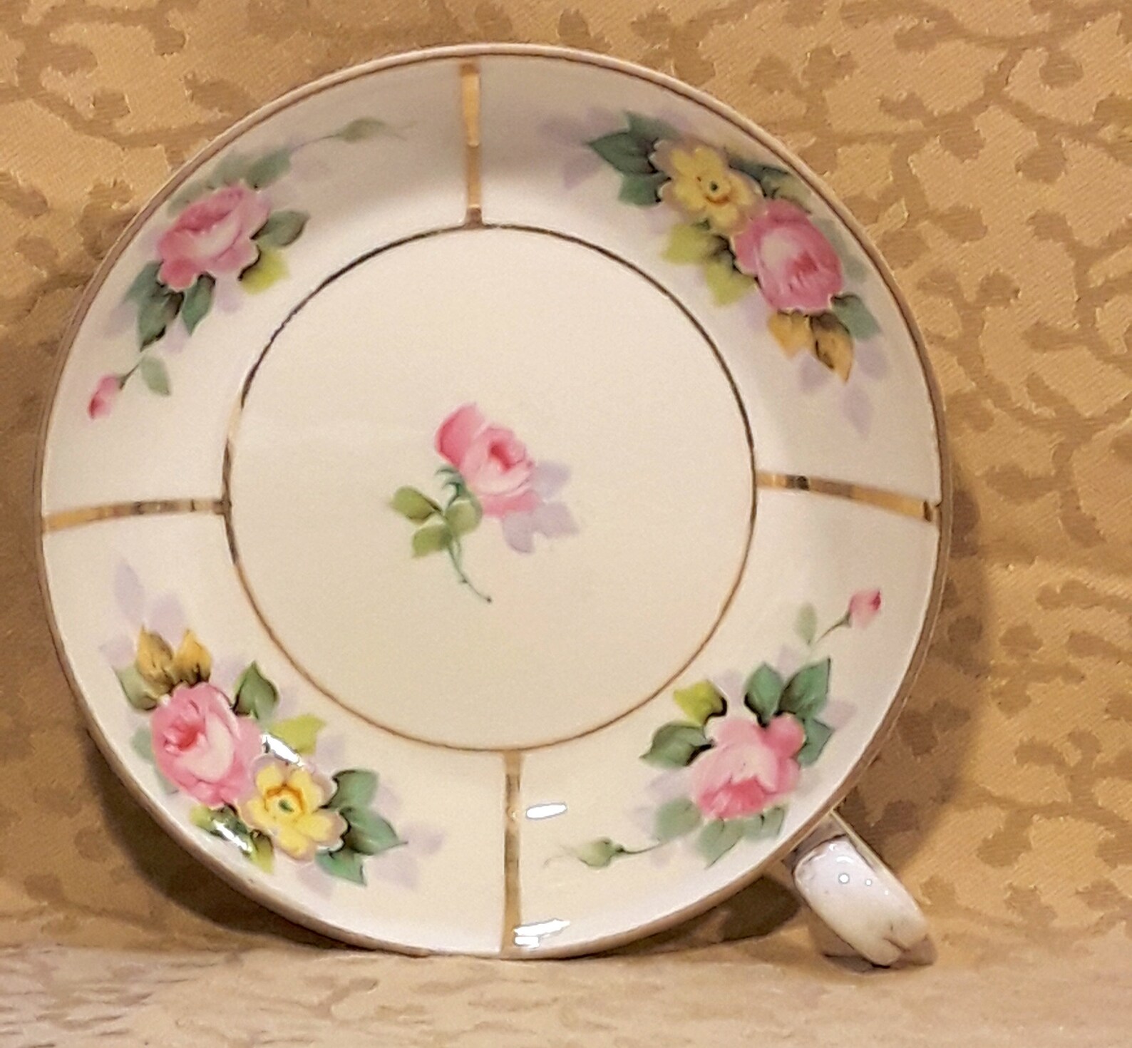 Antique Nippon Nappy Hand Painted Pink Roses Yellow Flowers Shabby ...
