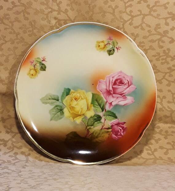 Antique Victorian Plate 8 Prince Regent Bavaria Pink Roses Floral ...