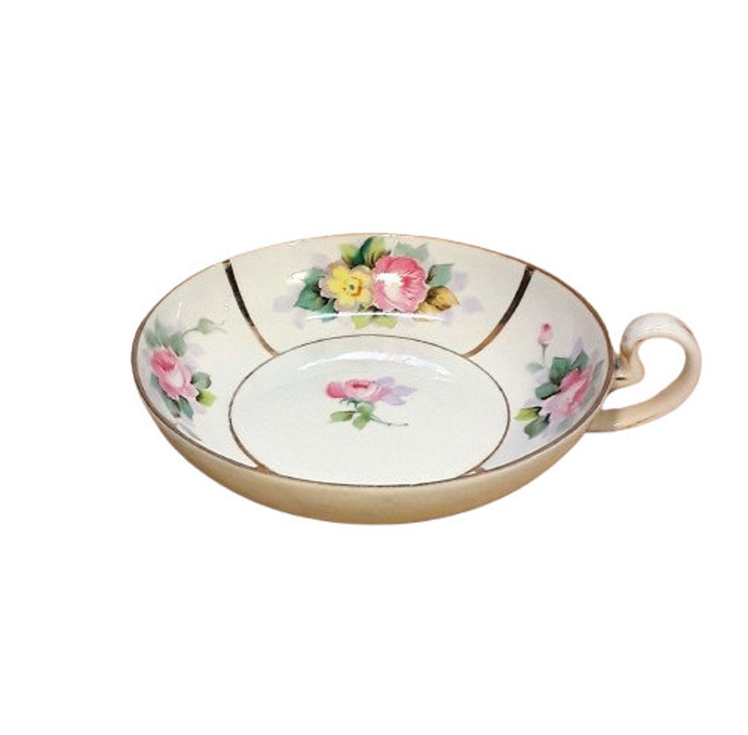Antique Nippon Nappy Hand Painted Pink Roses Yellow Flowers Shabby ...