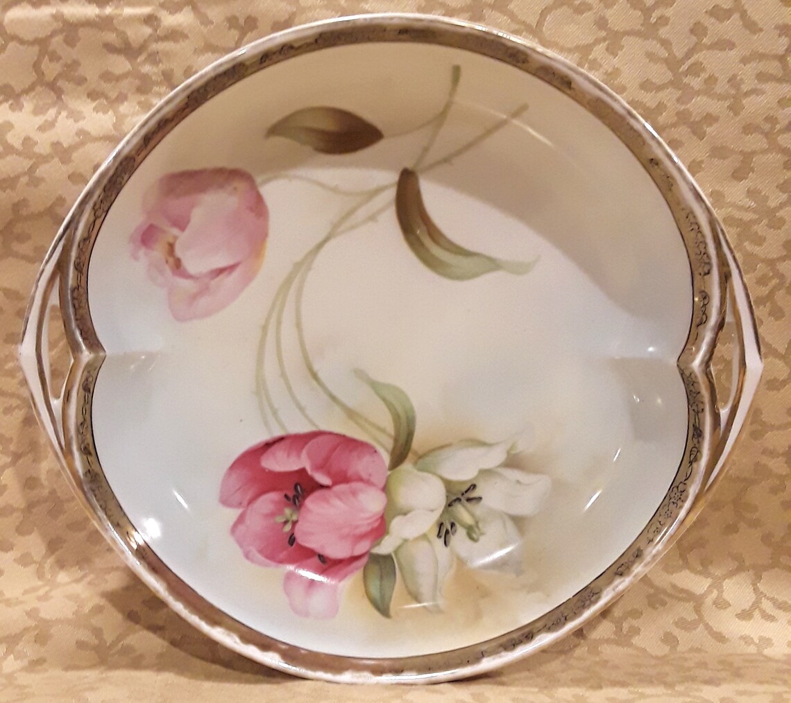Antique Prov Saxe ES Germany Porcelain Bowl Tulips Victorian Shabby ...