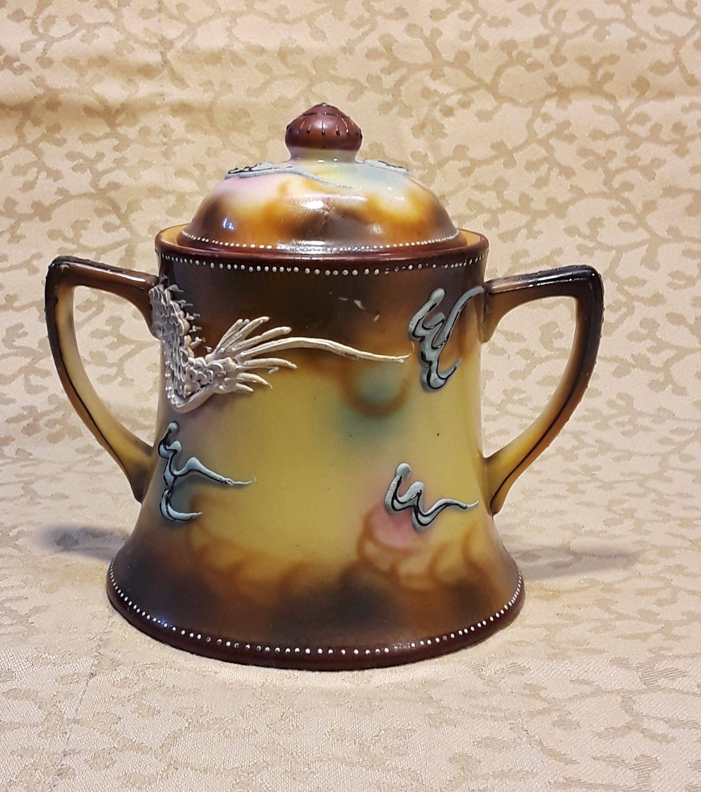 Antique Dragonware Sugar Bowl 1920s Orange Brown Moriage - Etsy