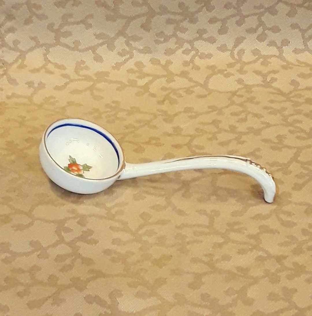 Antique Nippon Ladle Hand Painted Porcelain Floral Orange Flowers Blue ...