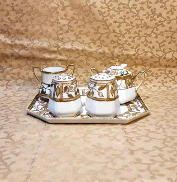 Antique Nippon Condiment Set on Tray Mustard Pot Salt Pepper | Etsy