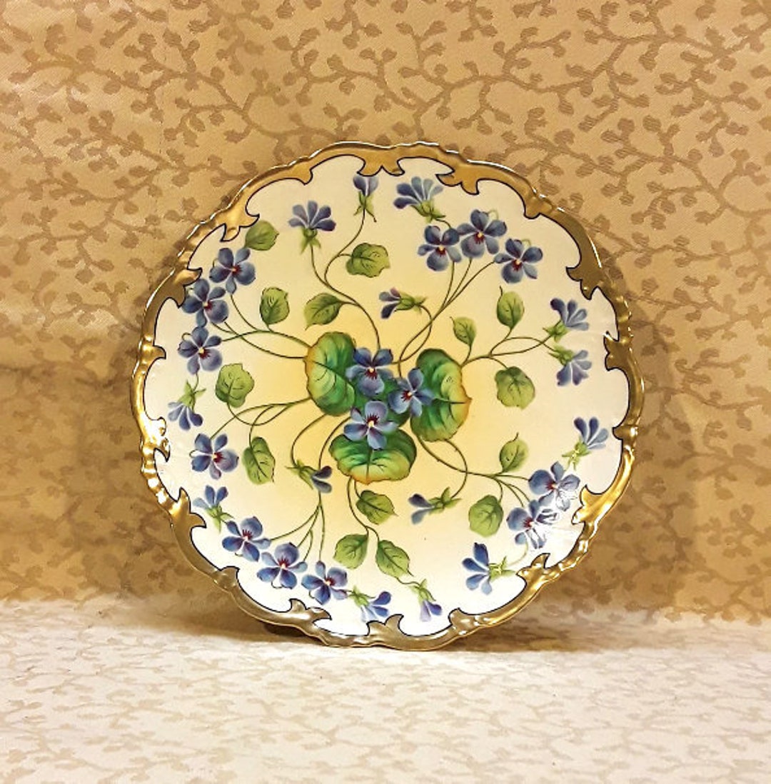 Antique Art Nouveau Violets Plate 8.25 Hand Painted Heavy Gold Imperial ...