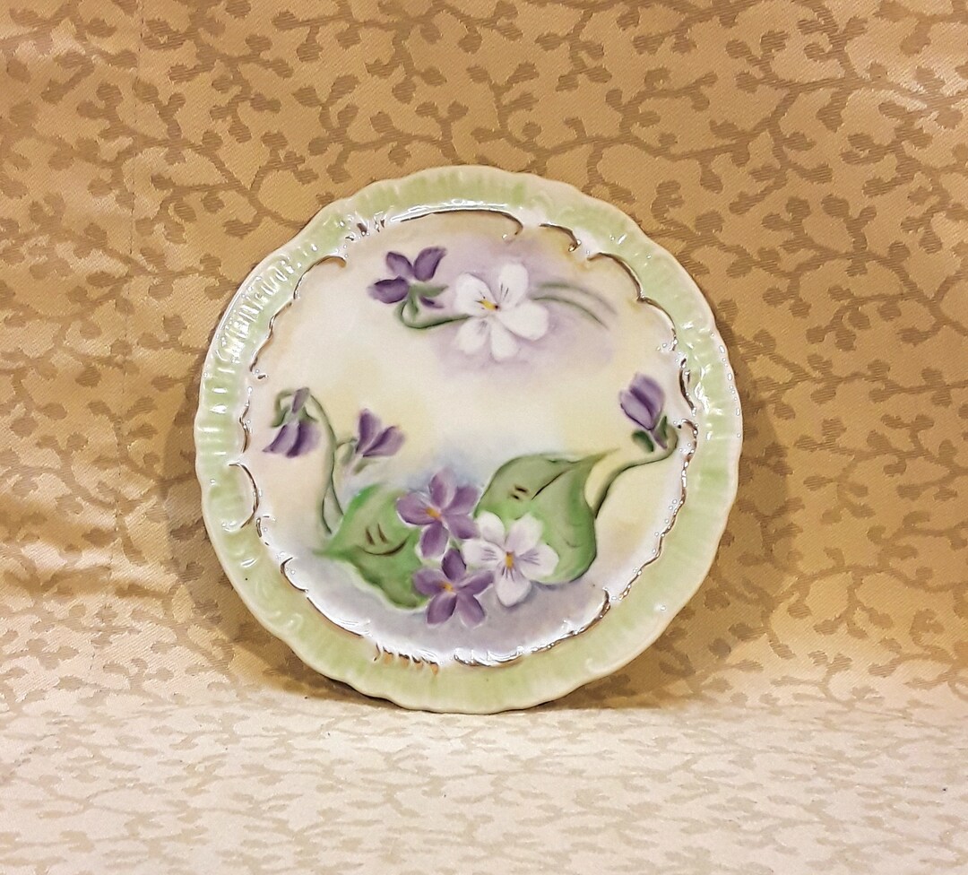 Antique Hand Painted Trivet or Tea Tile 6.5 Victorian Violets Shabby ...