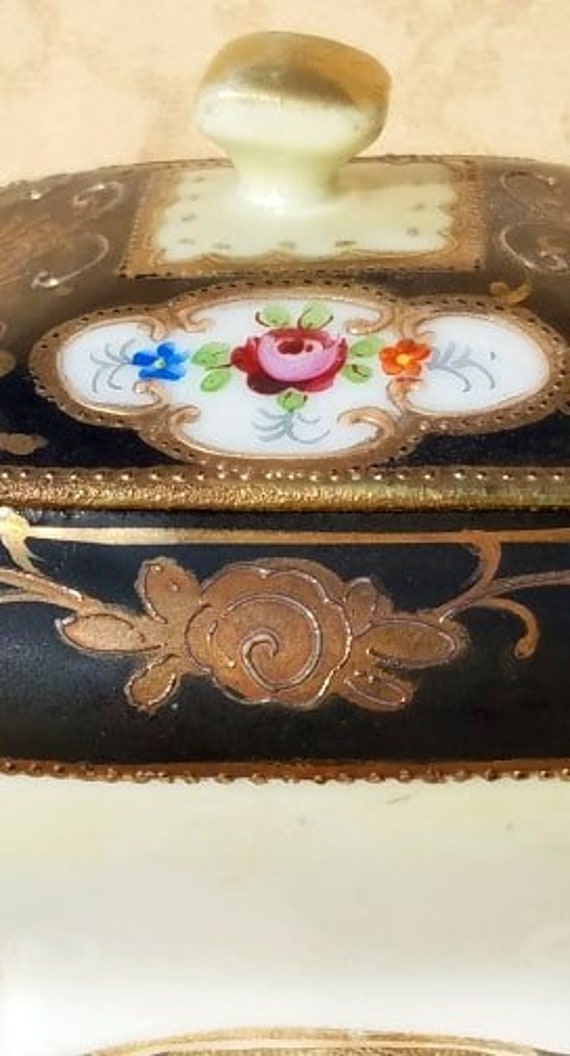Antique Hand Painted Nippon Porcelain Powder Box Trin… - Gem