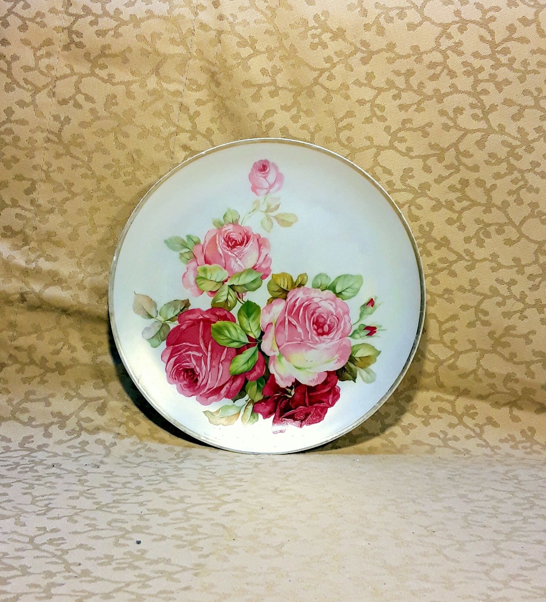 Antique Victorian Plate 8 Prince Regent Bavaria Pink Roses Floral ...