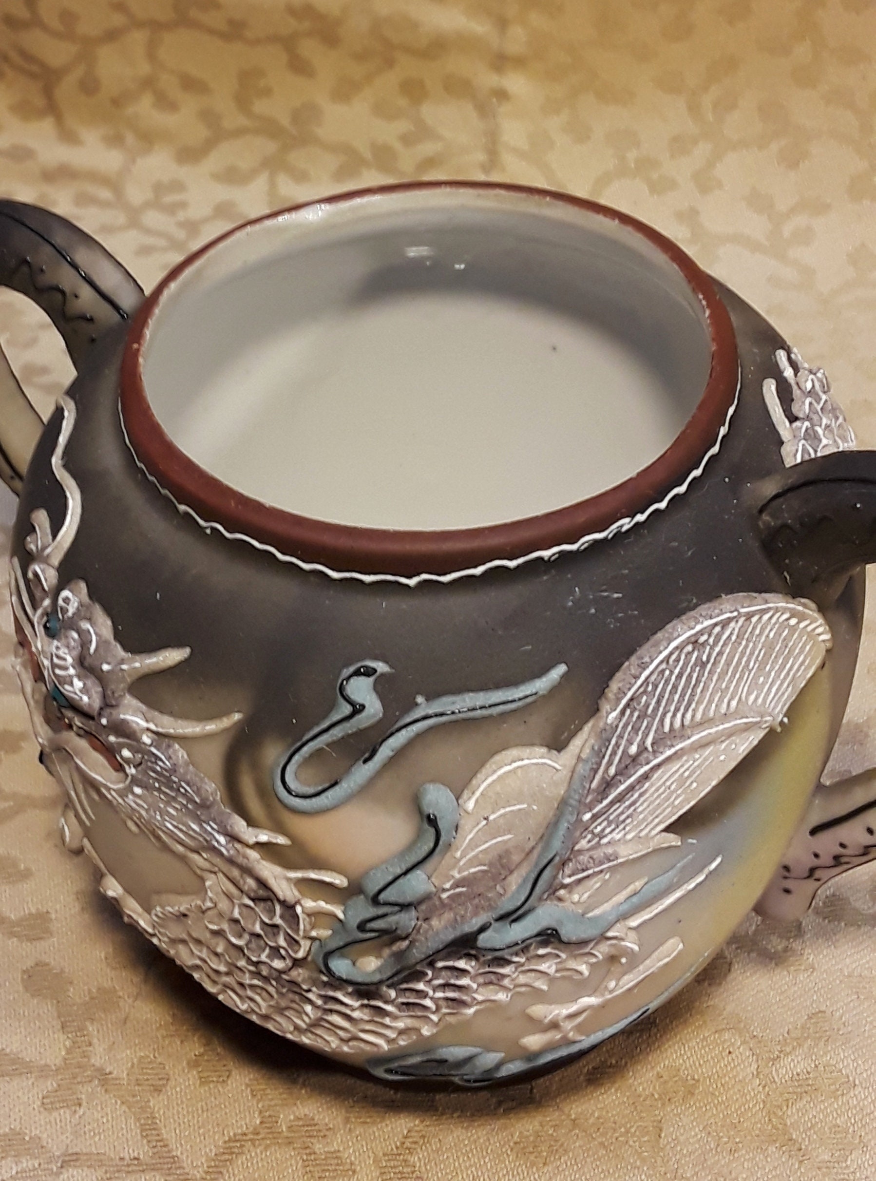 Antique Dragonware Sugar Bowl 1920s Gray Moriage Dragon Blue Eyes ...