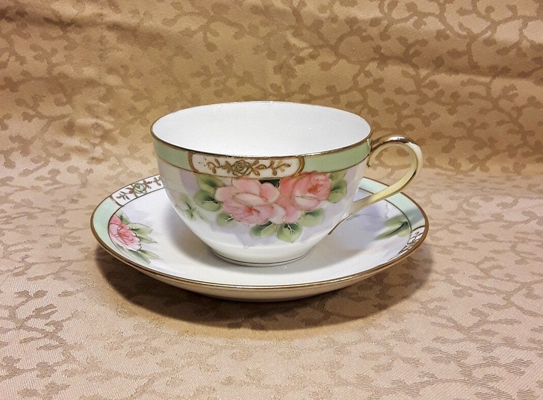 Antique Nippon Single Tea Cup and Saucer Set Hand Painted Pink - Etsy