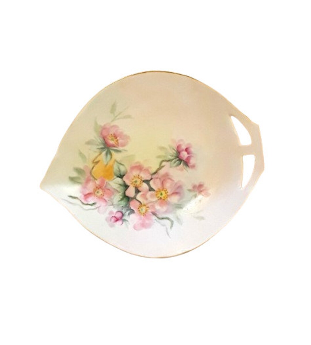 Antique German Nappy Hand Painted Pink Dogwood Leaf Dish Shabby ...