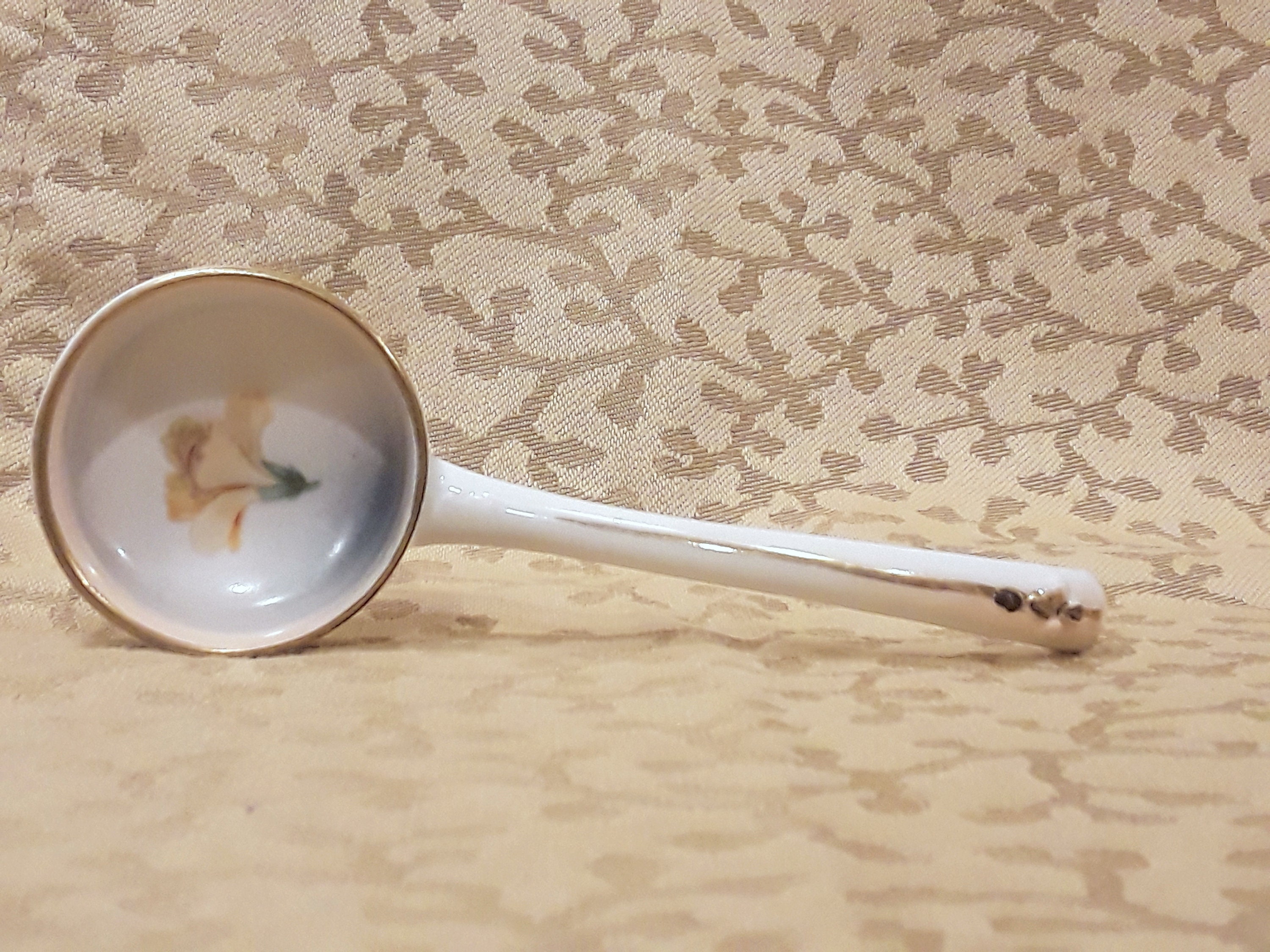Antique Nippon Ladle Hand Painted Porcelain Floral Yellow Flower Gold ...