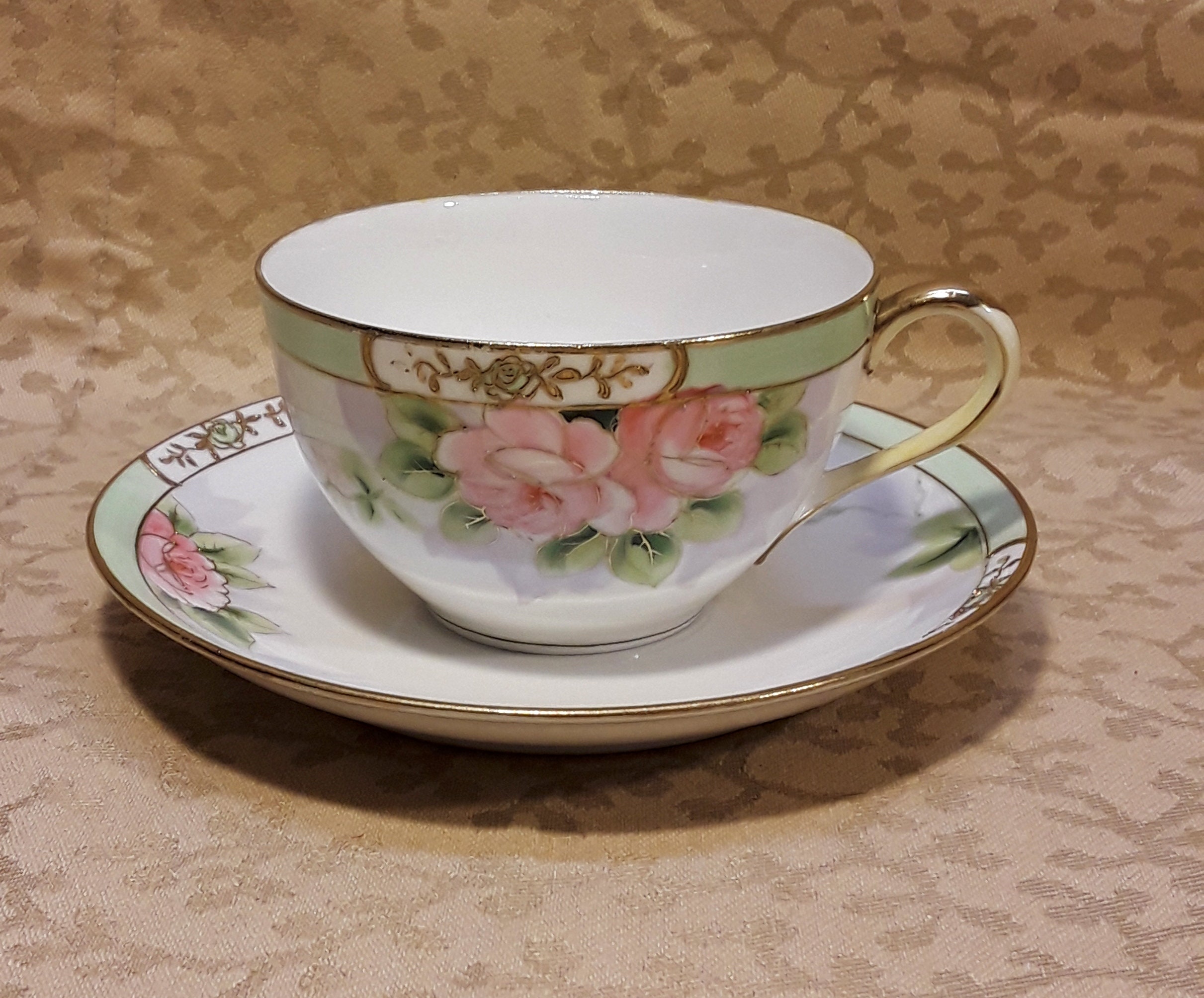 Antique Nippon Single Tea Cup and Saucer Set Hand Painted Pink - Etsy