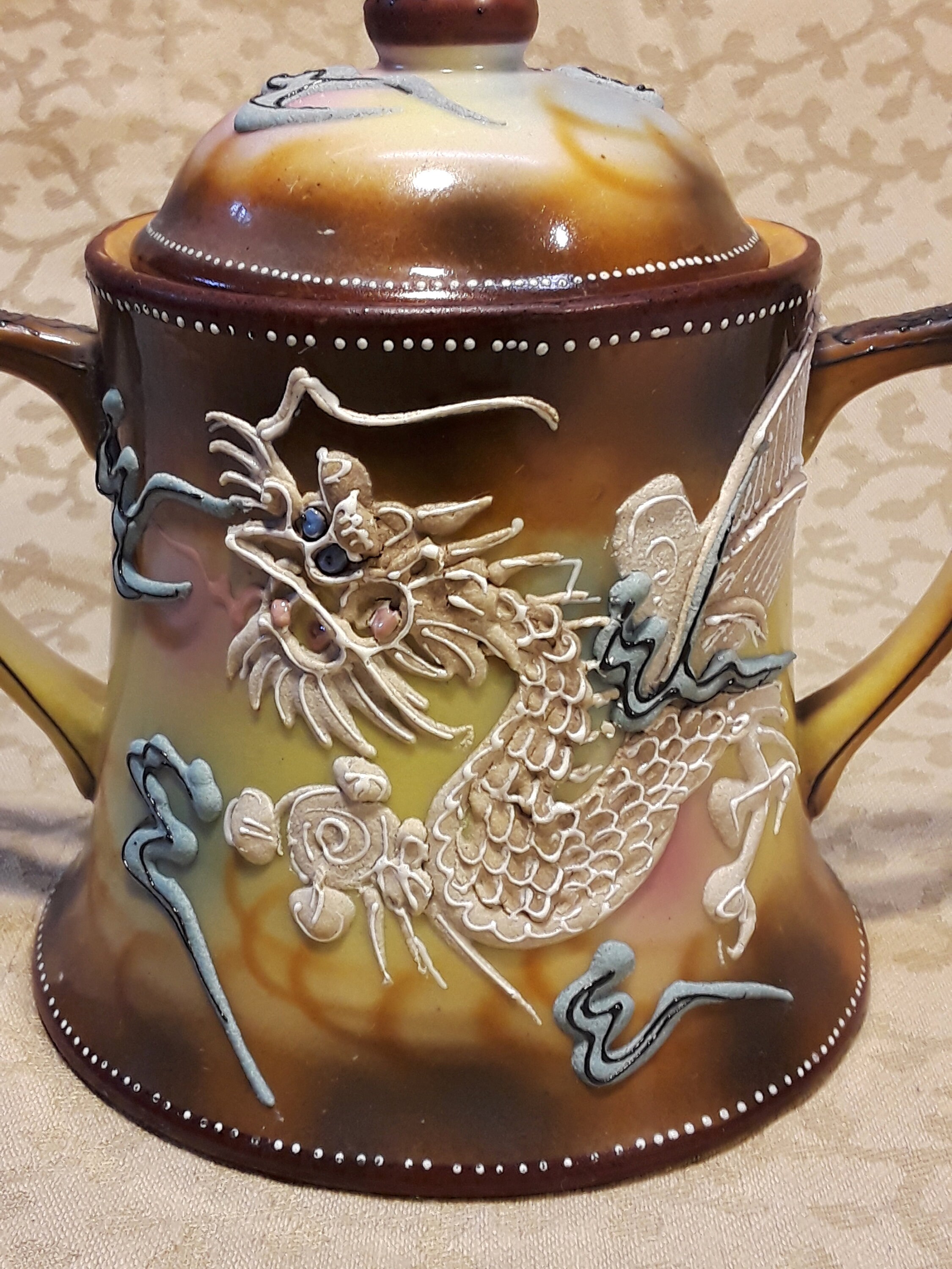 Antique Dragonware Sugar Bowl 1920s Orange Brown Moriage | Etsy