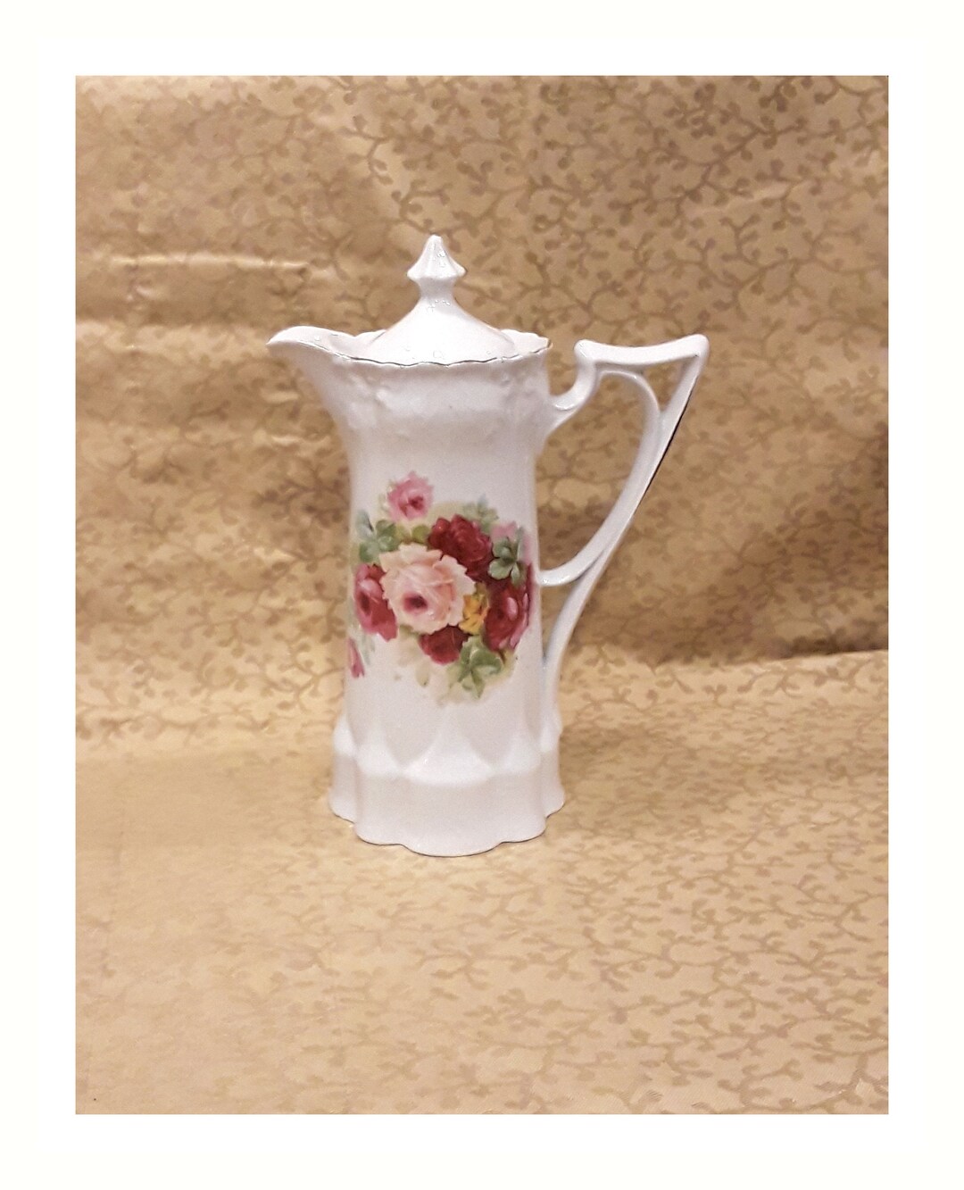 Antique Victorian Chocolate Pot German Porcelain Pink Roses Shabby ...