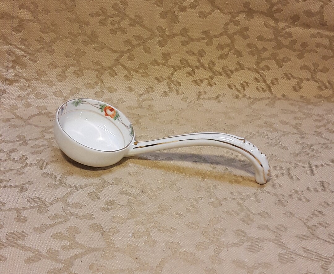 Antique Nippon Mayonnaise Whipped Cream Ladle Hand Painted Orange Roses ...